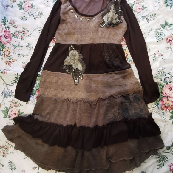 Pretty Angel | Dresses | Pretty Angel Tiered Dress Brown Tan Crochet ...